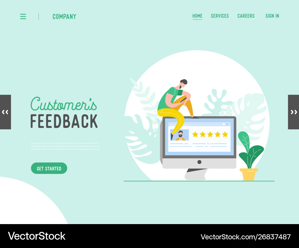 Landing page template review concept Royalty Free Vector