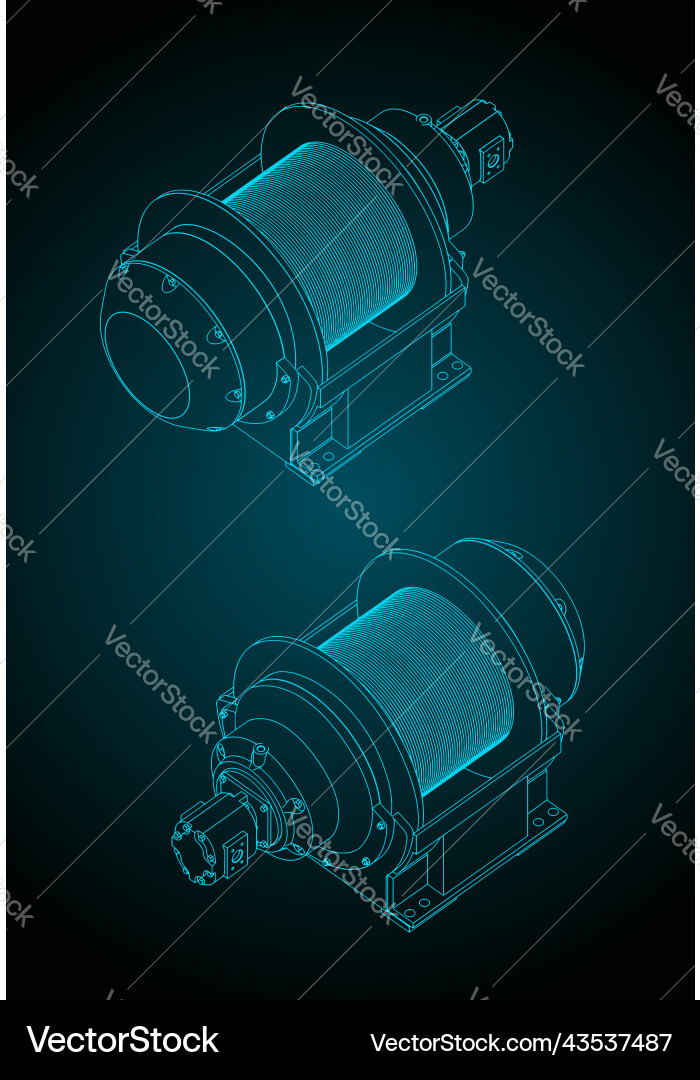 Large hydraulic winch isometric drawings Vector Image