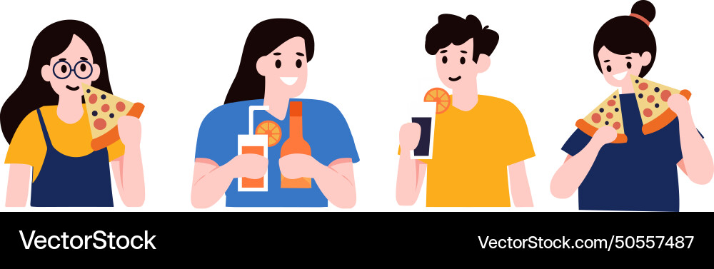 People eating food flat style isolated Royalty Free Vector