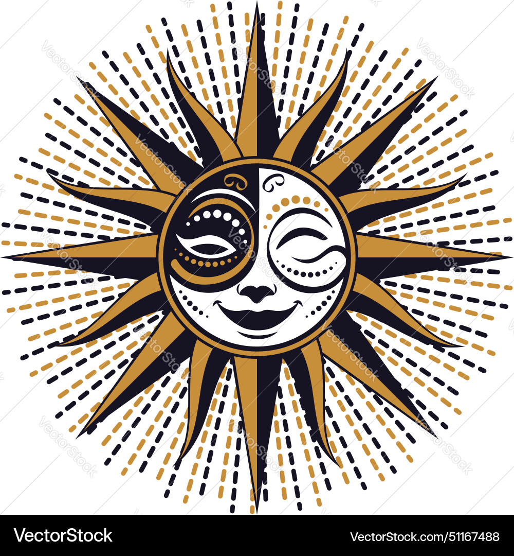 Abstract sun with two colored face Royalty Free Vector Image