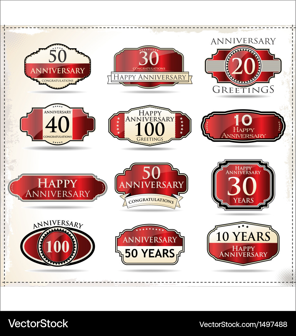 Anniversary red labels Royalty Free Vector Image