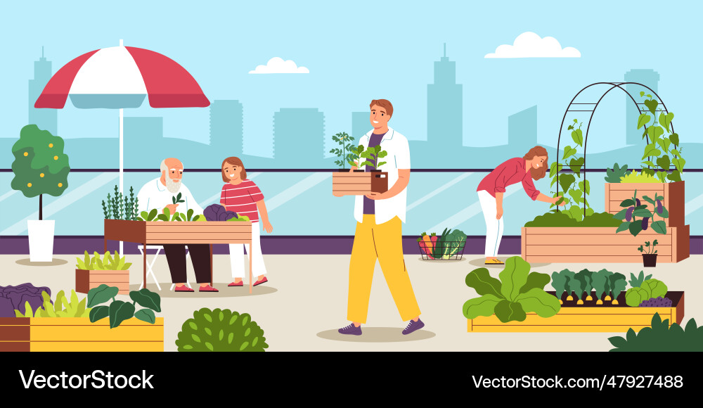 City community garden flat background Royalty Free Vector