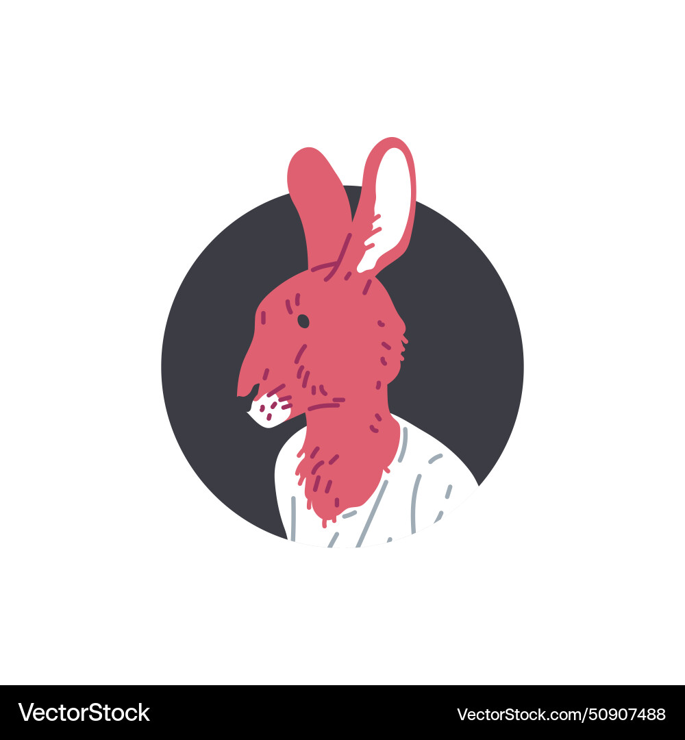 Cute dressed furry rabbit flat icon in black round