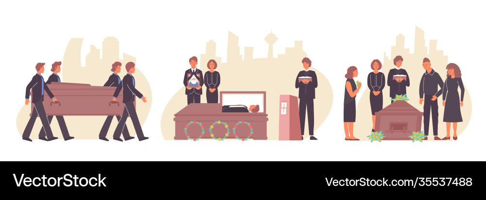 Flat funeral rites compositions Royalty Free Vector Image