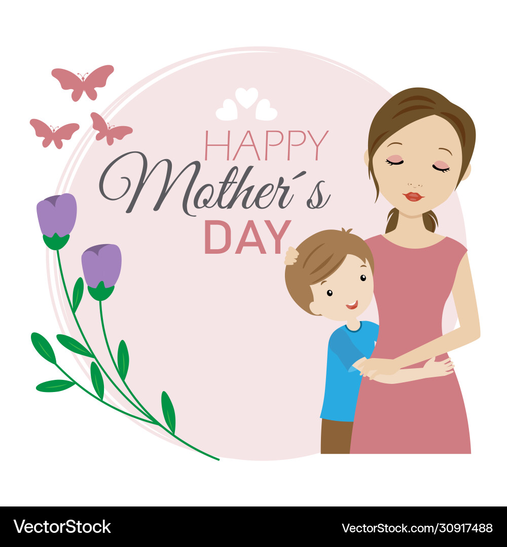 Happy mothers day boy hugging his mother Vector Image