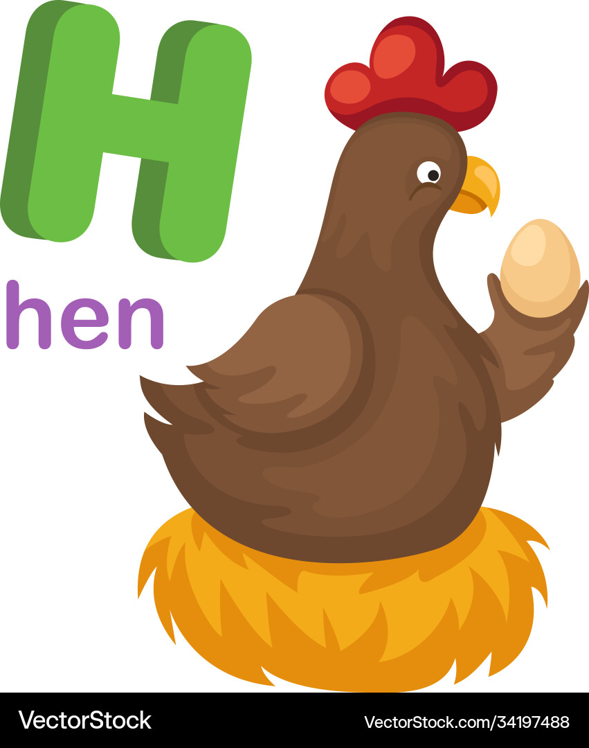 Isolated alphabet letter h hen Royalty Free Vector Image