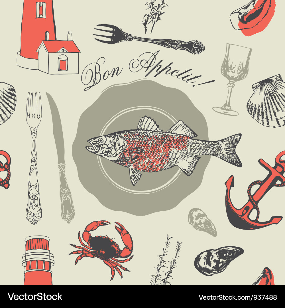 Seafood Nautical Pattern Royalty Free Vector Image