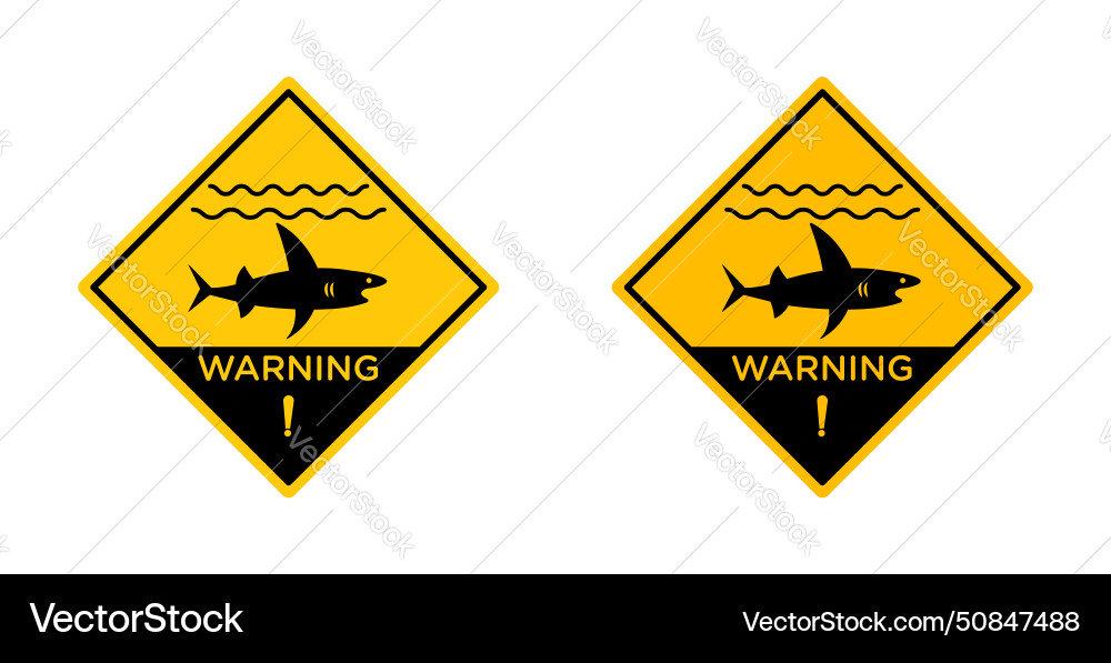 Shark warning sign icon set caution for marine Vector Image