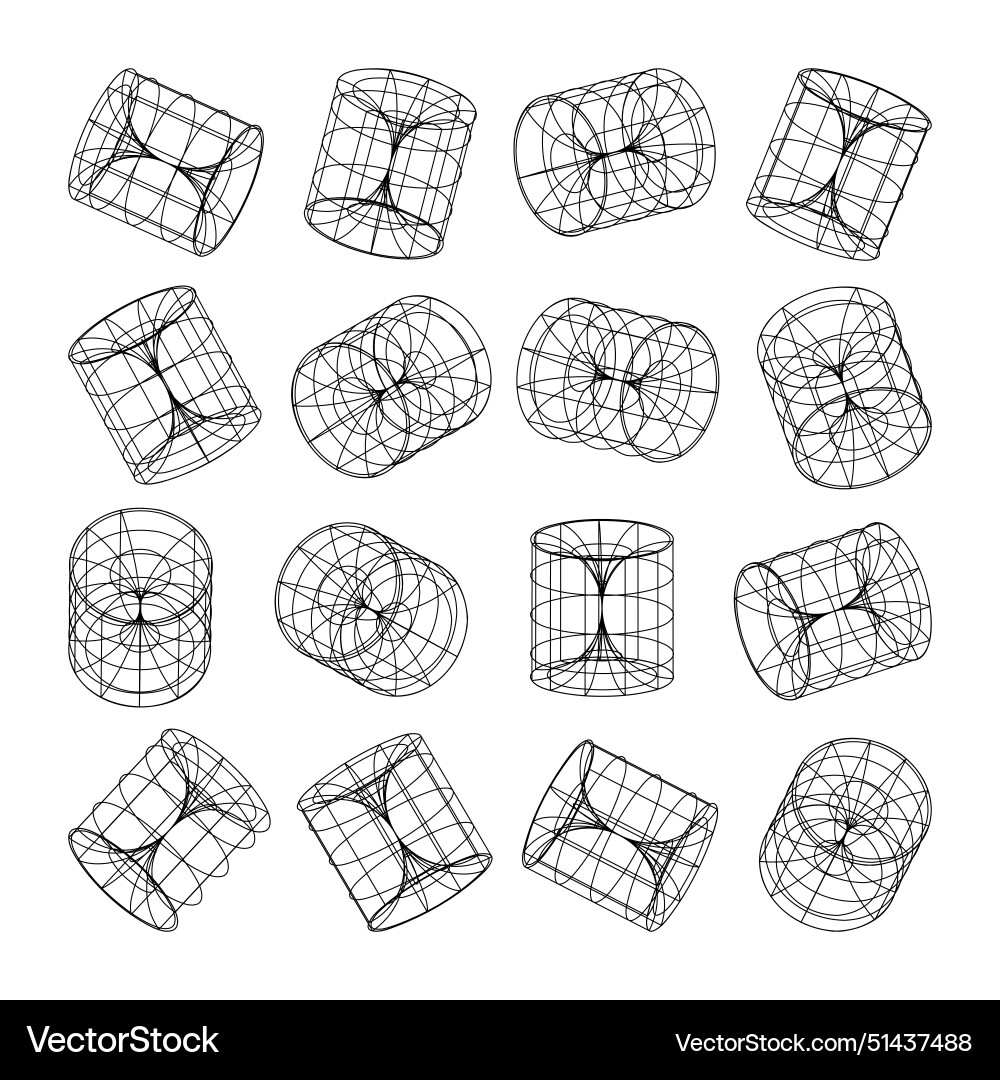 Wireframe lined shapes perspective mesh 3d grid Vector Image