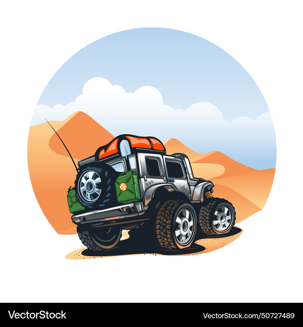 4x4 suv in desert off road with obstacles Vector Image
