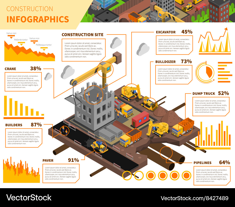 Building construction isometric infographics Vector Image