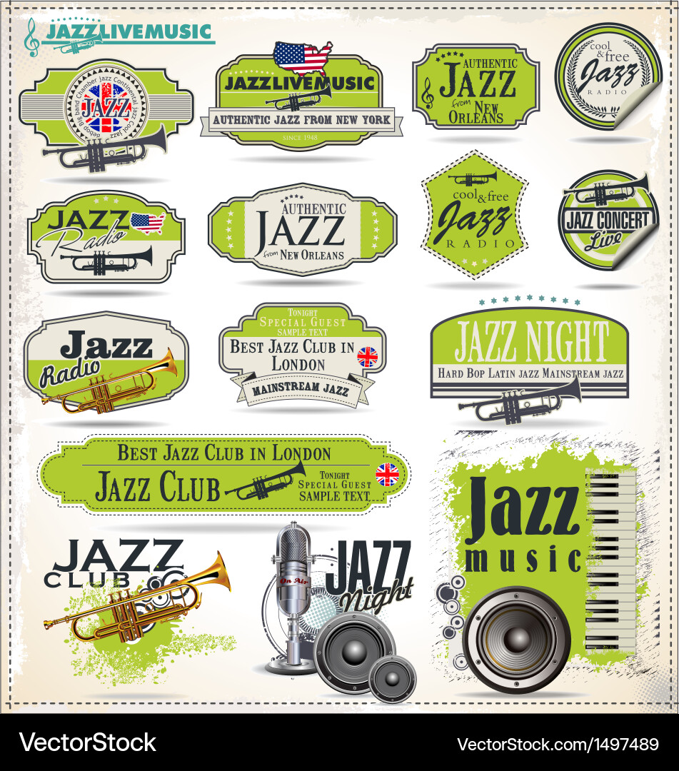 Jazz music stamps and labels Royalty Free Vector Image