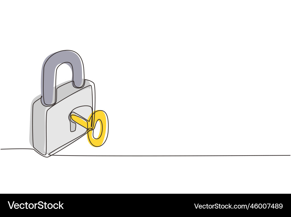 Single continuous line drawing key and lock Vector Image