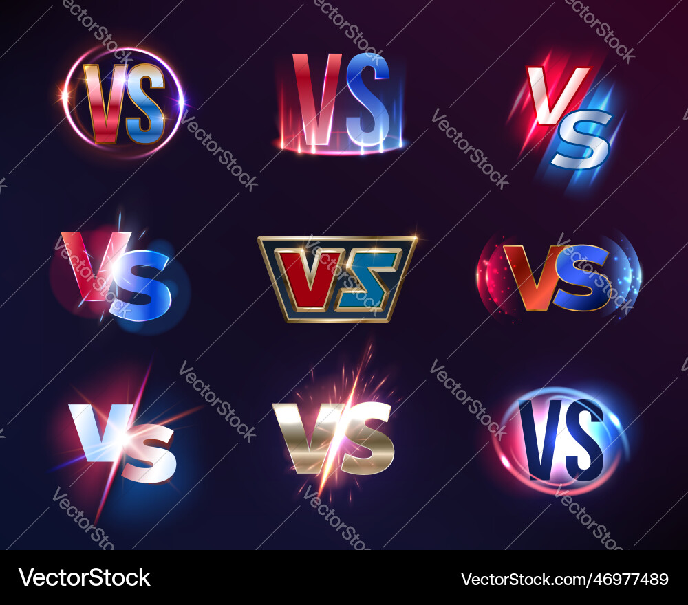 Vs oder versus Zeichen Spiel Sportsymbole Set Vektorbild
