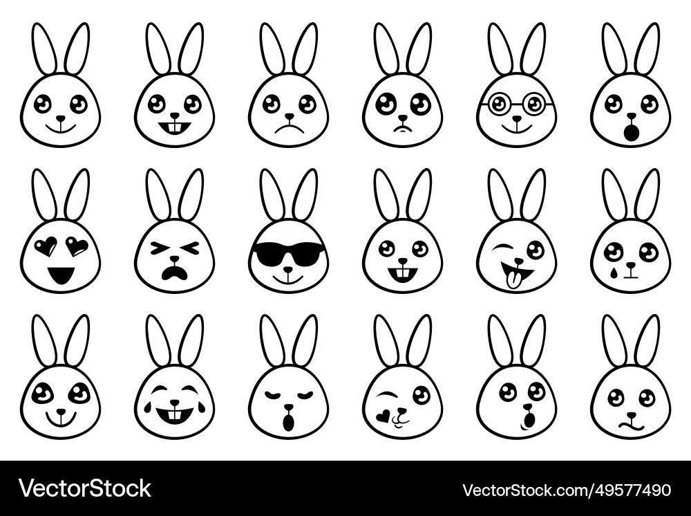 Bunny emoticon set Royalty Free Vector Image - VectorStock