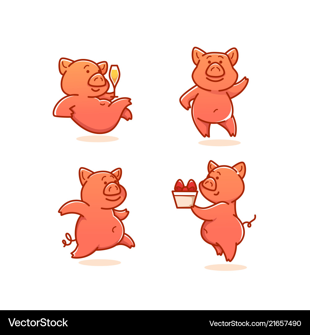 Funny pig collection of doodle pigs Royalty Free Vector
