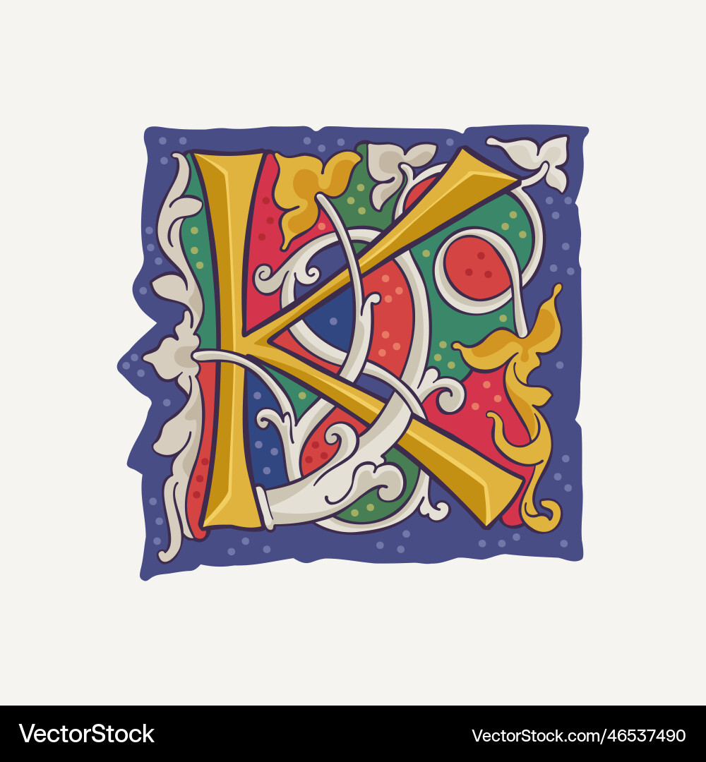 K letter drop cap logo with interlaced vine Vector Image