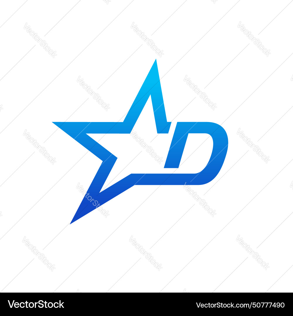 Stylist initial d blue star logo Royalty Free Vector Image