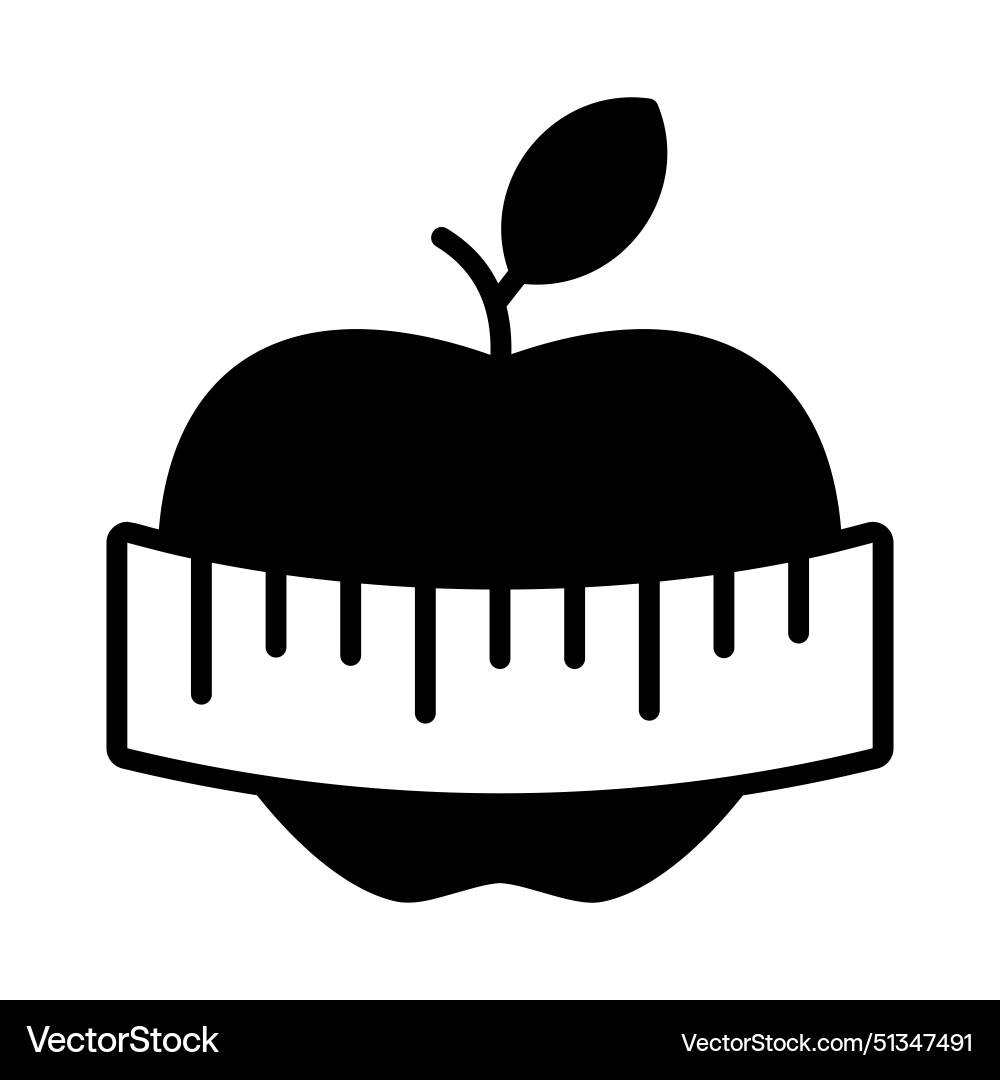Apple with measuring tape solid icon Royalty Free Vector