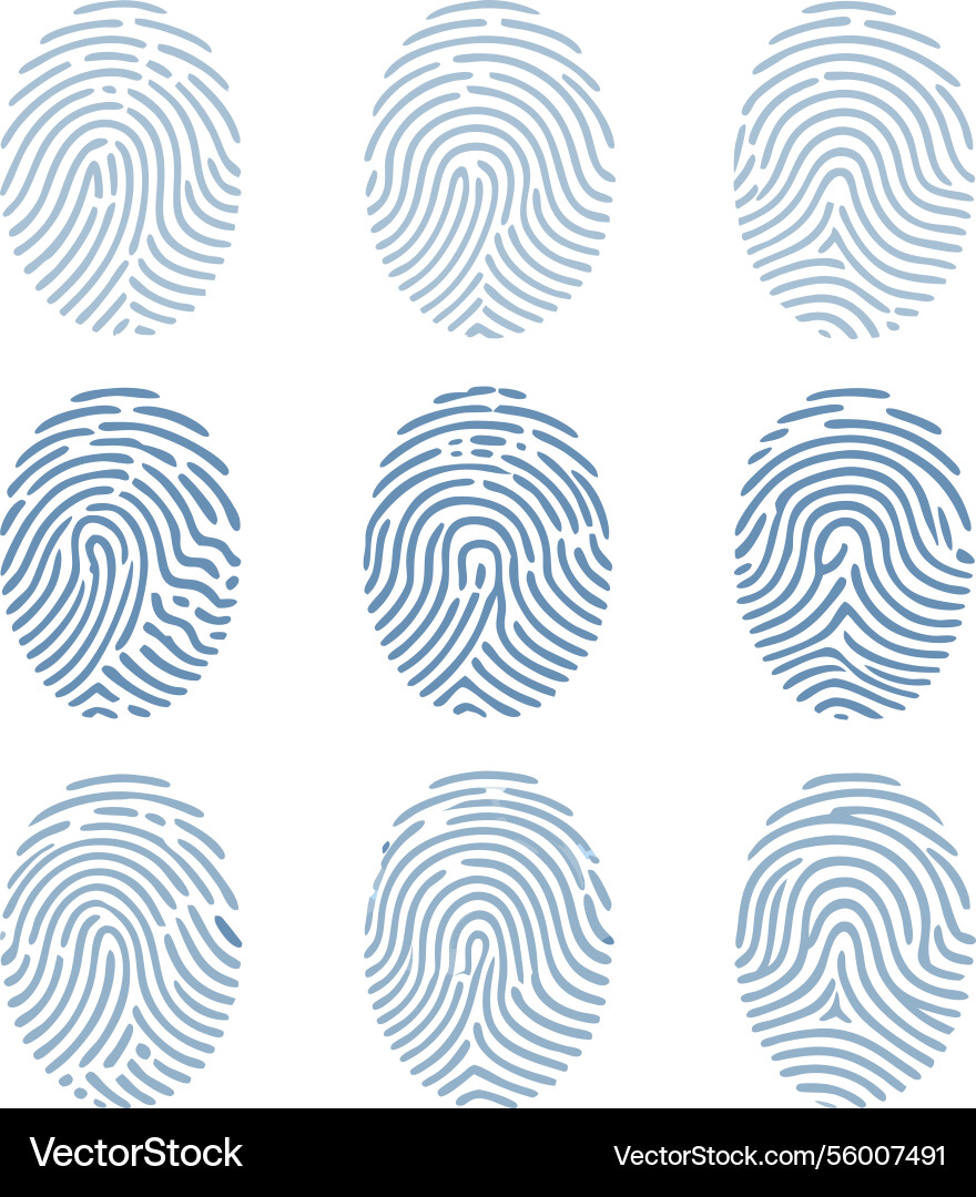 Collection of nine unique fingerprint blue Vector Image