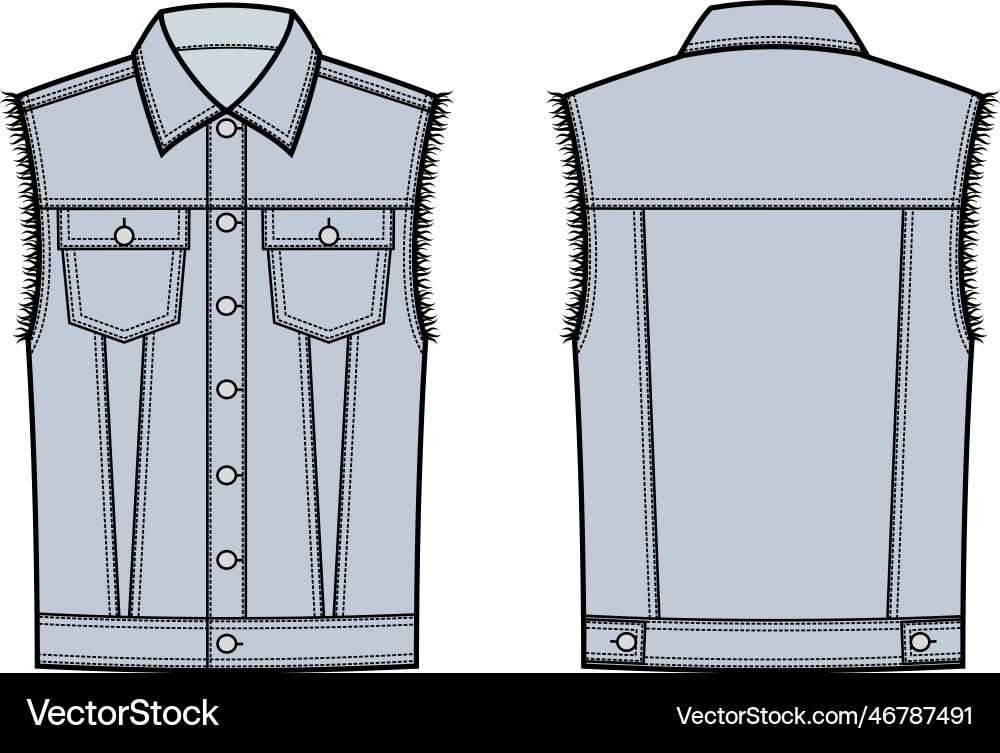 Mens denim vest front and back Royalty Free Vector Image