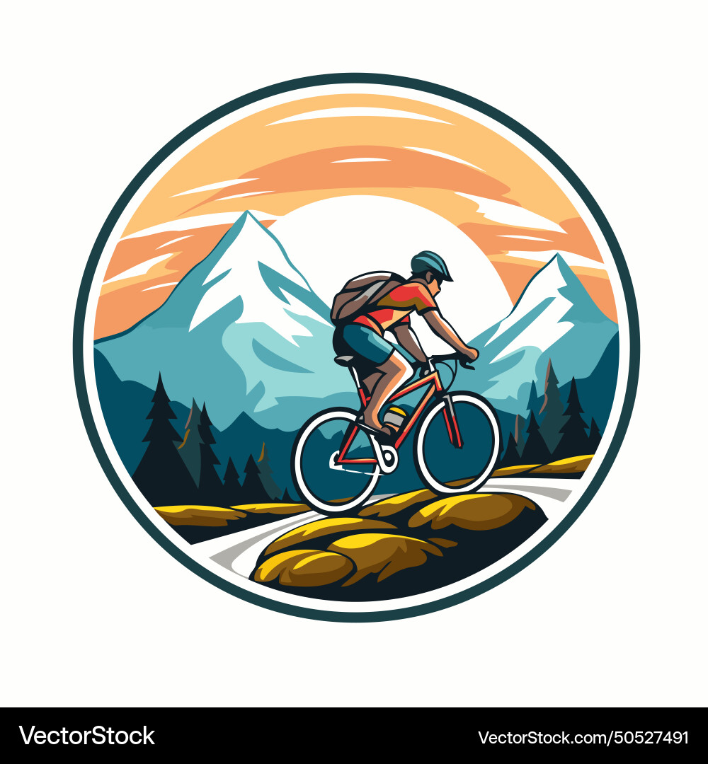 Mountain biker in front of the mountains Vector Image