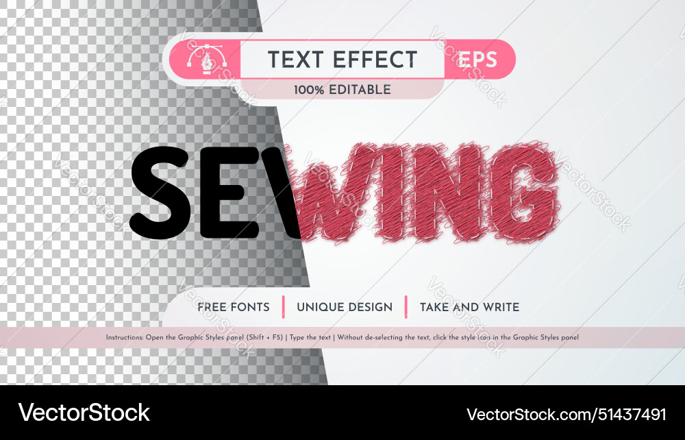 Sewing thread text effect graphic style mockup Vector Image