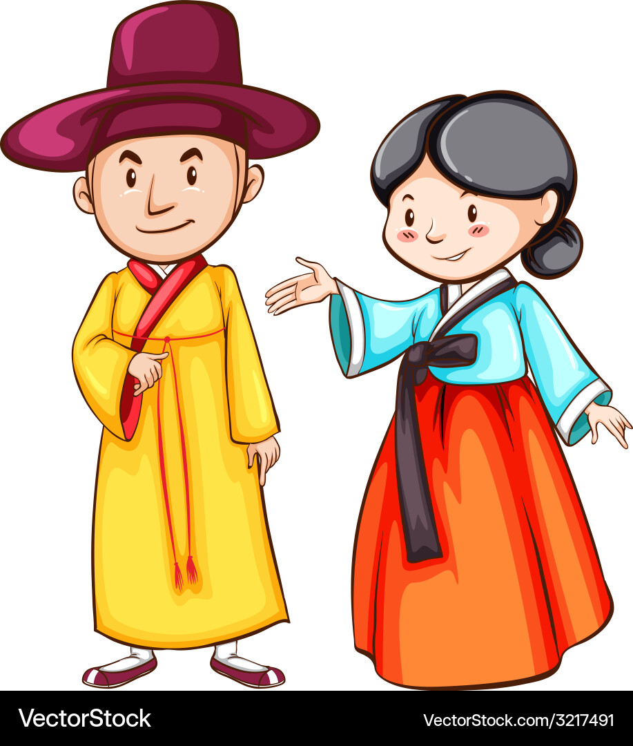 Simple drawing of two asian people Royalty Free Vector Image