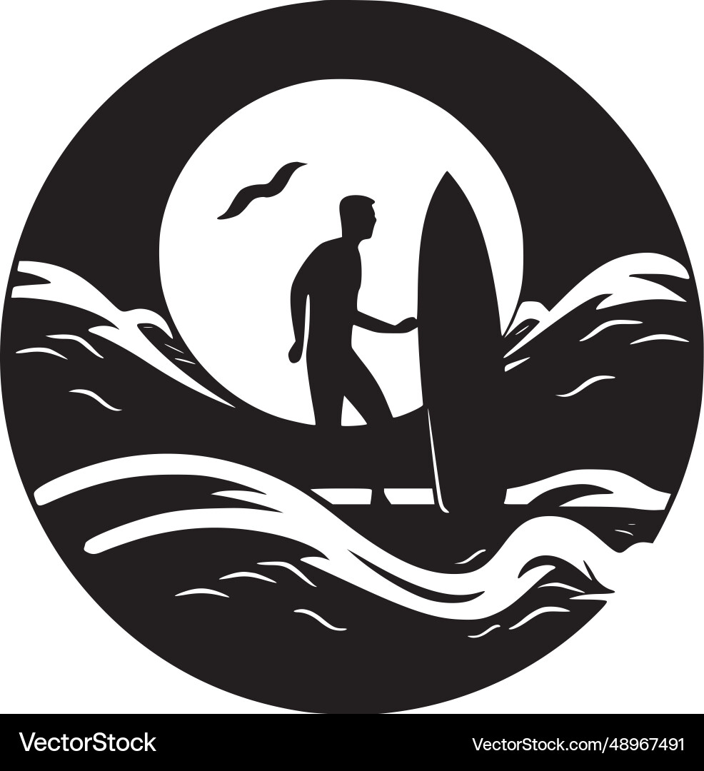 Surf - black and white Royalty Free Vector Image