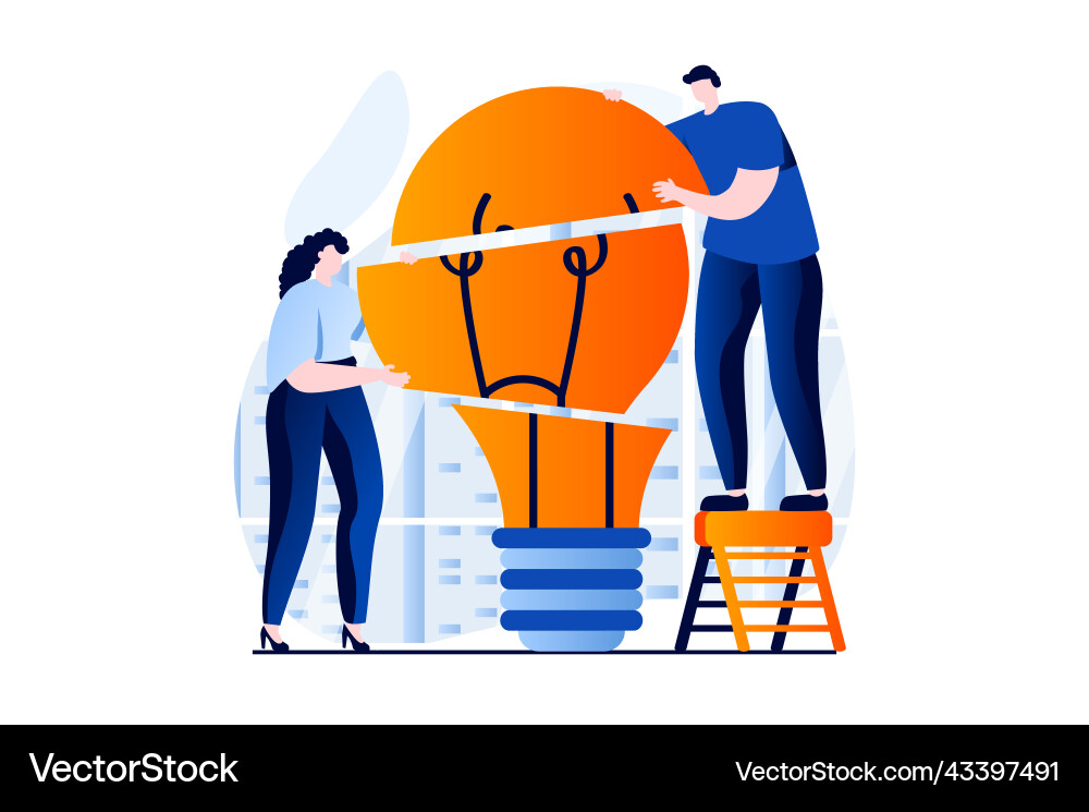 Teamwork concept with people scene in flat cartoon