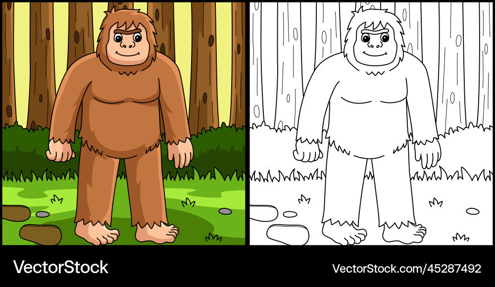 Bigfoot animal coloring page colored Royalty Free Vector