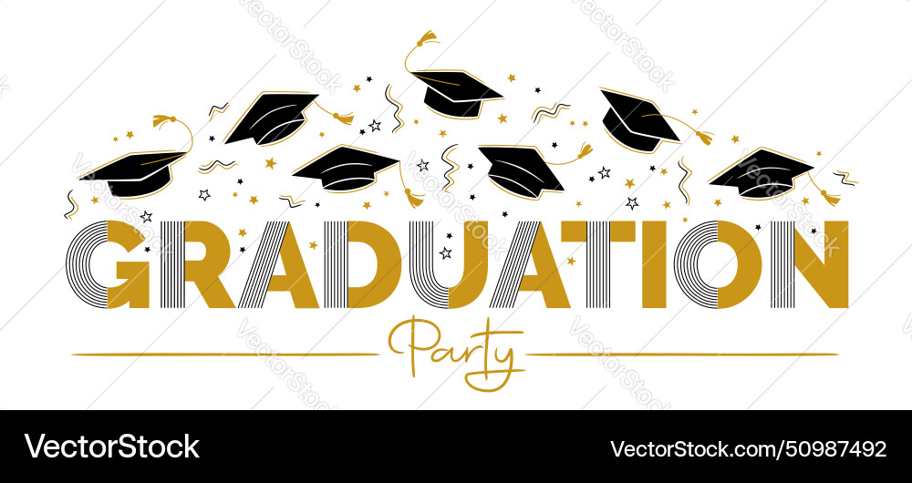 Graduation party greeting sign with square Vector Image