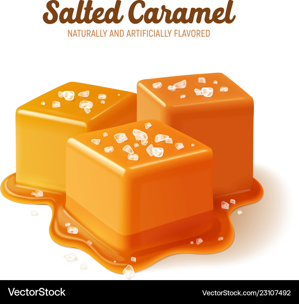 Realistic salted caramel composition Royalty Free Vector
