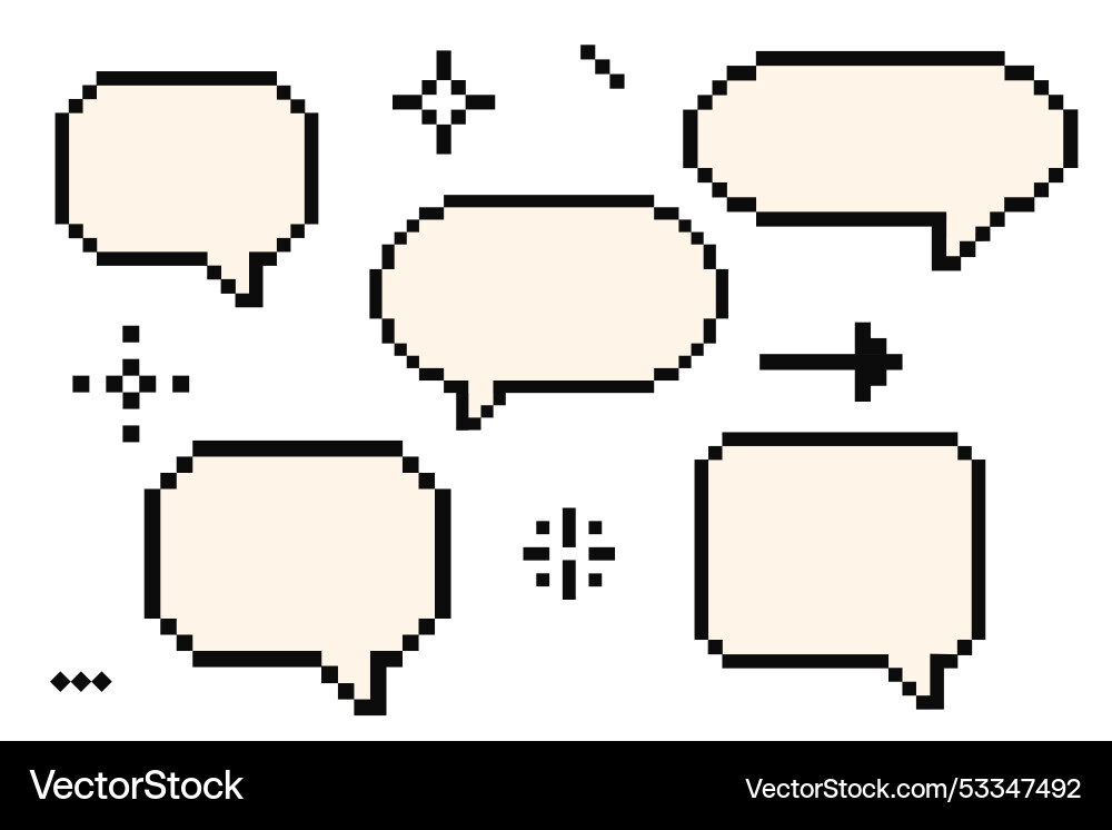 Set of pixel art cloud bubble quote box speech Vector Image