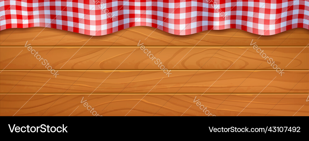 Wooden picnic table with tablecloth top view Vector Image