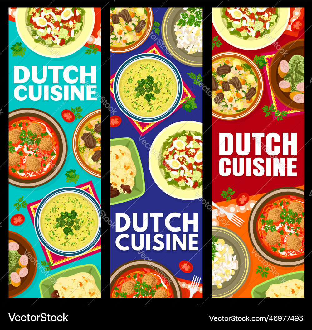 Dutch cuisine restaurant dishes banners Royalty Free Vector