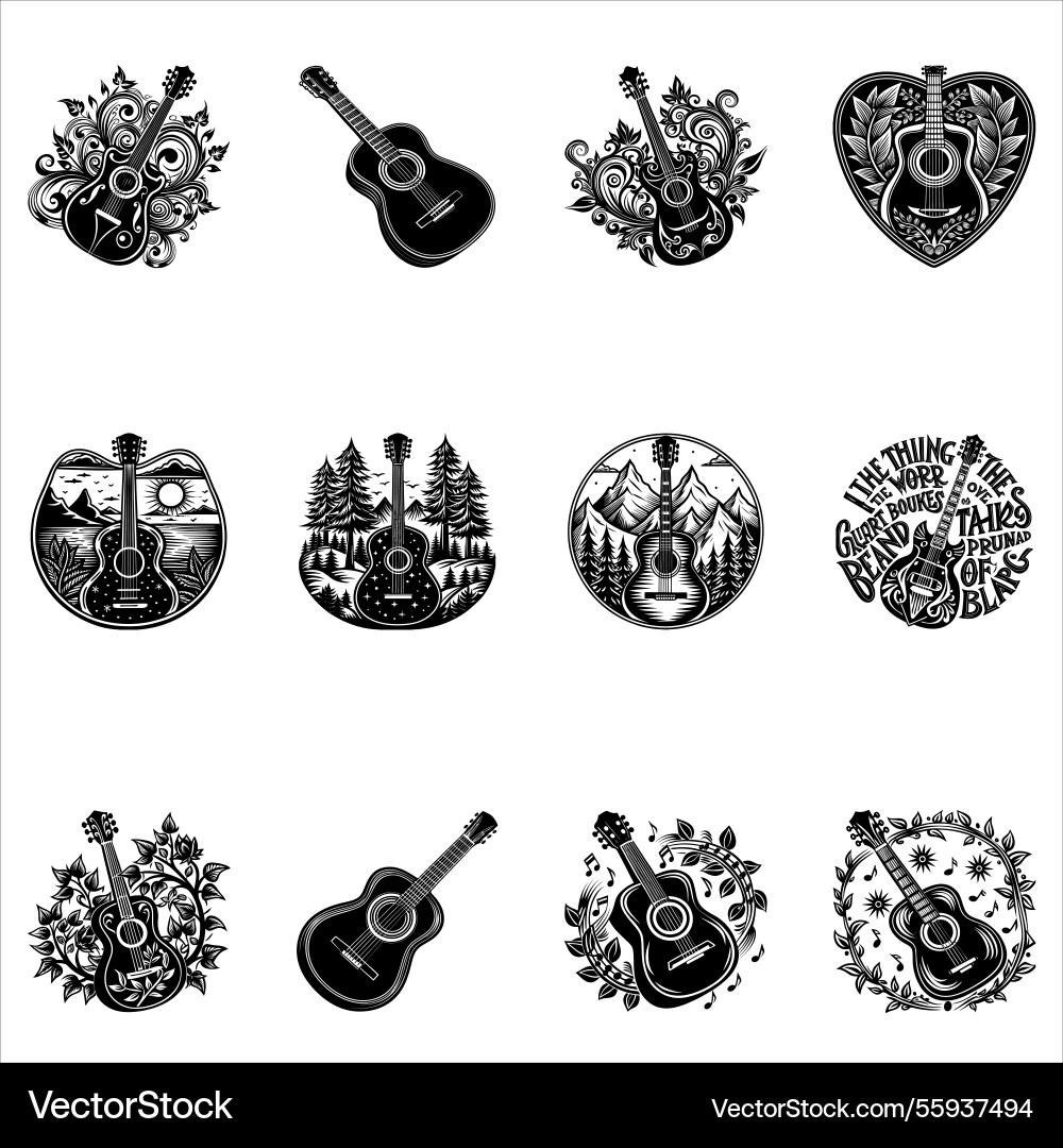 Acoustic guitar png file graphic bundle Royalty Free Vector