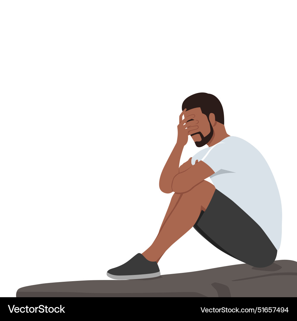 Depressed man sitting on floor Royalty Free Vector Image