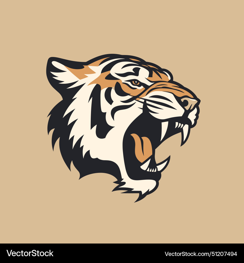 Fierce tiger head beige background Royalty Free Vector Image