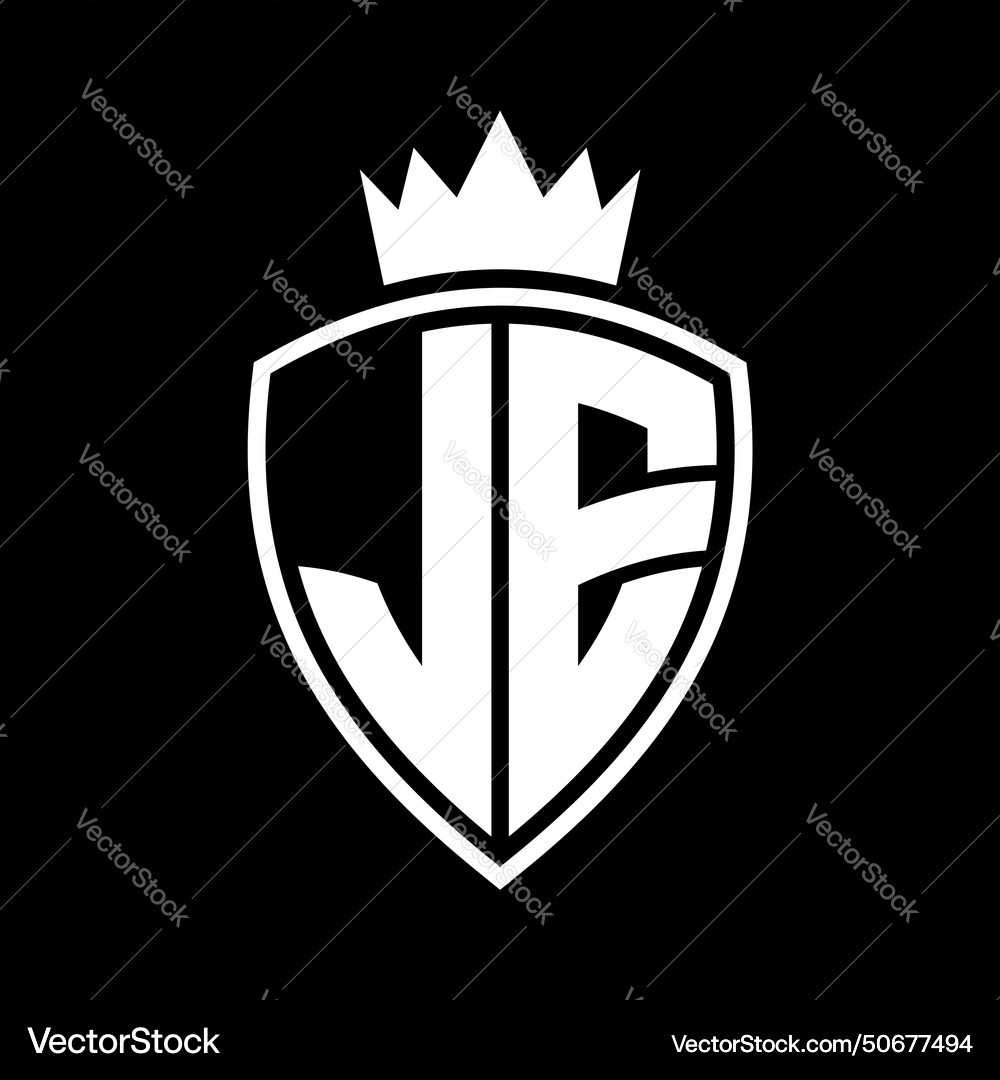 Je letter monogram shield and crown outline shape Vector Image