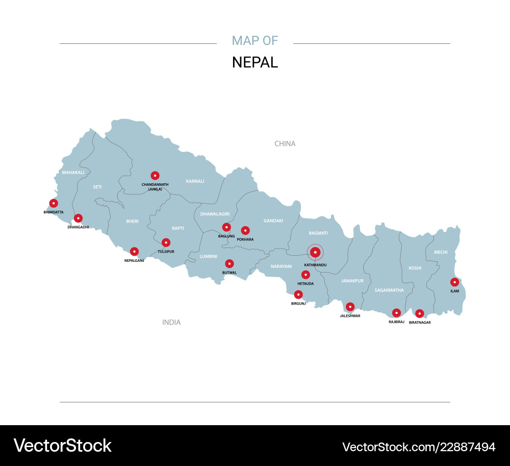Nepal map with red pin Royalty Free Vector Image