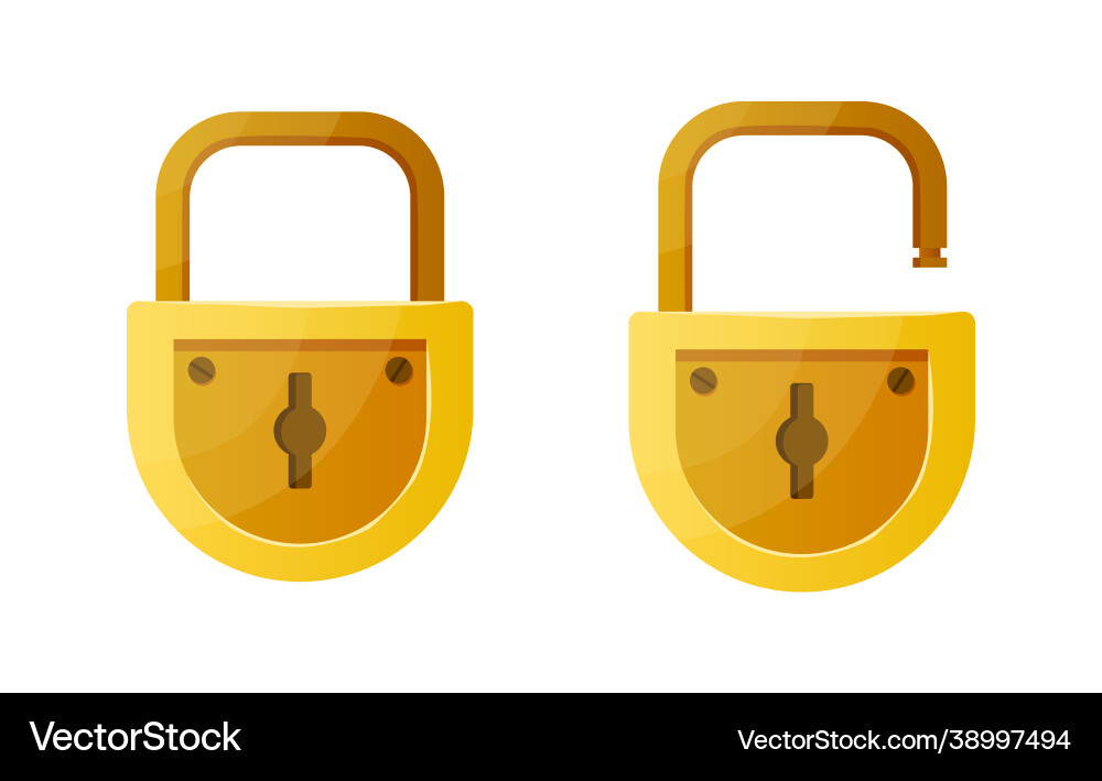 Open and closed lock cartoon data encryption Vector Image