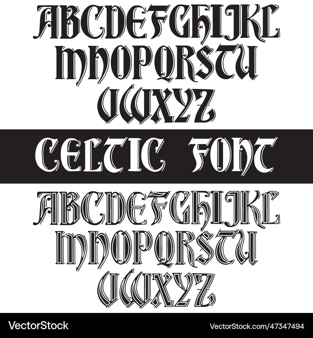 Ornate Celtic Font with Swirls Royalty Free Vector Image