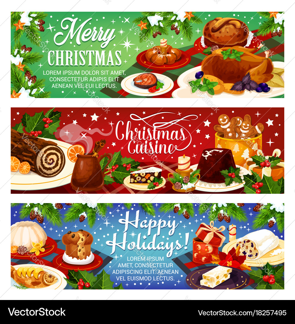 Christmas dinner greeting banners Royalty Free Vector Image