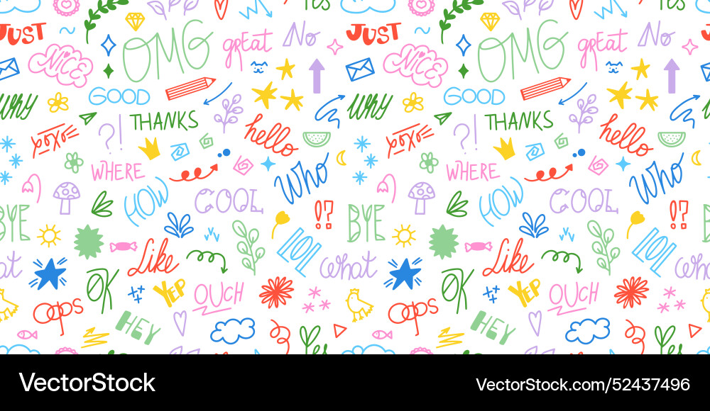 Chat words and doodles seamless pattern small Vector Image