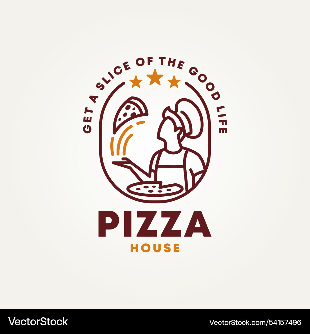 Chef is making pizza line art badge logo Vector Image