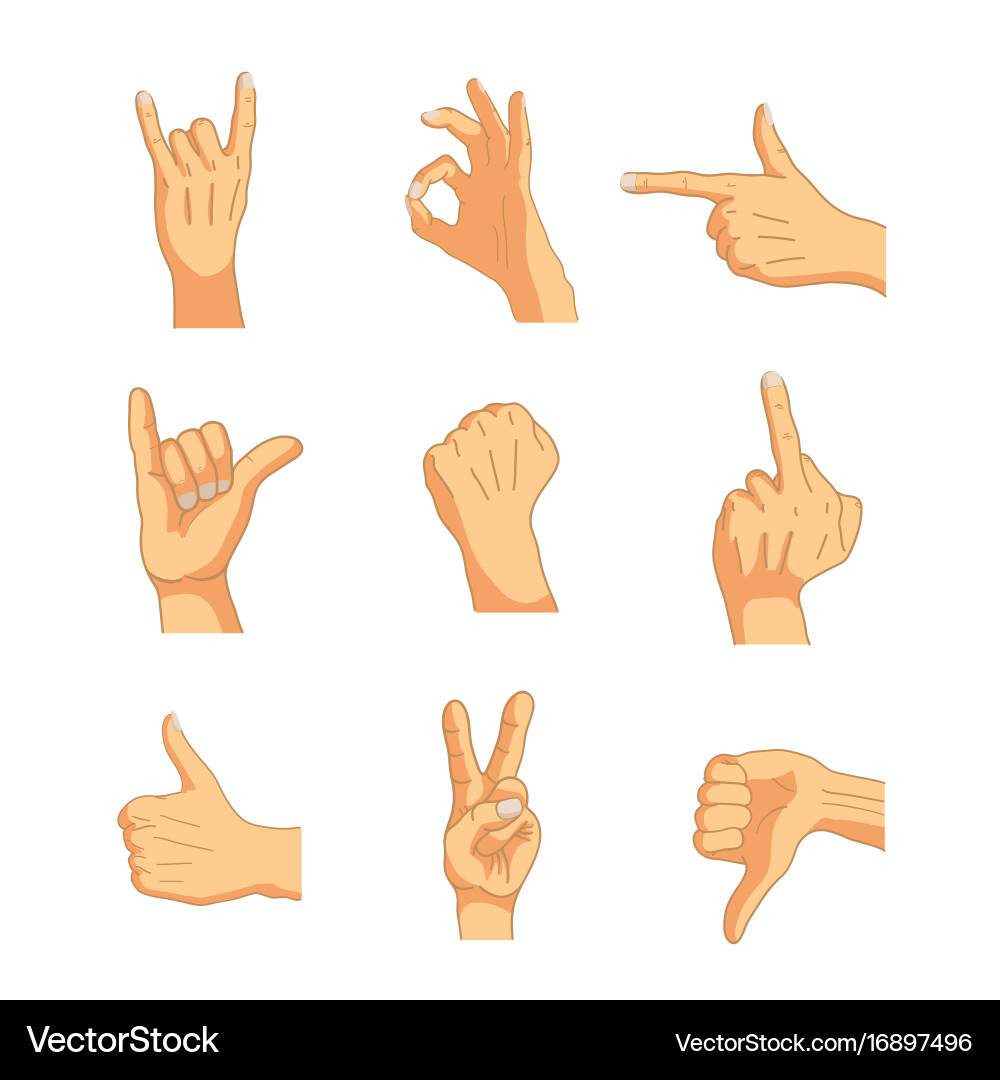 Common cartoon hand signs isolated on white Vector Image