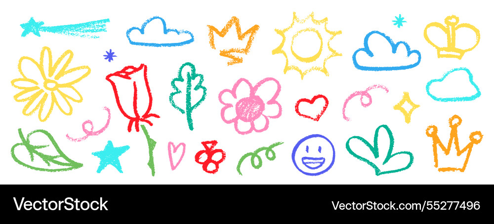 Crayon pencil colorful squiggles set chalk Vector Image