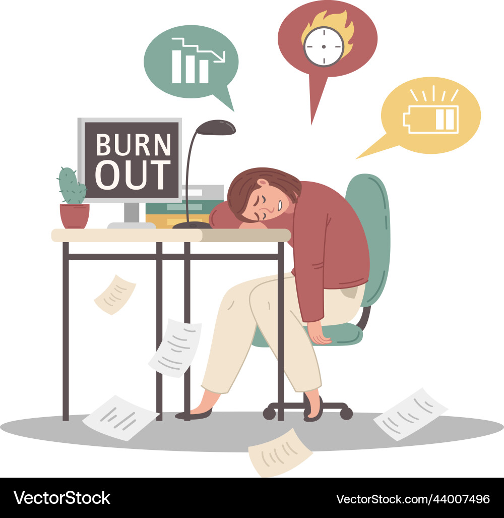 Employee Burnout - Woman Sleeping at Desk Vector Image