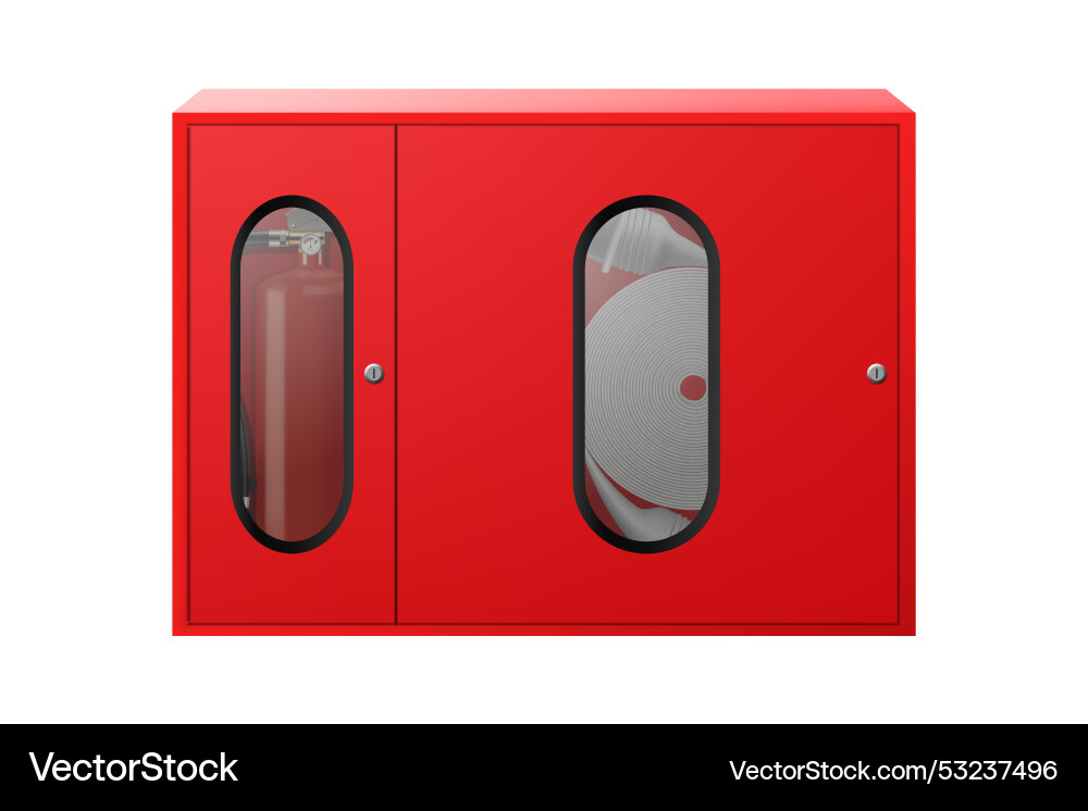 Extinguisher cabinet double door with fire Vector Image
